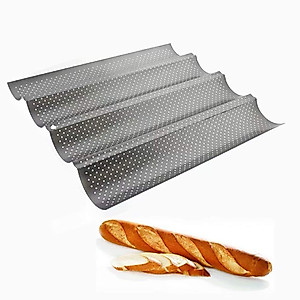 Emivery Perforated Baguette Pan 4 Gutter Oven Toaster Pan for Oven Baking