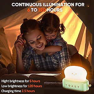 Cute Night Light, Kawaii Toast Night Lamp for Desk Decor, Table, Baby Nursery and Bedroom Room Decor Aesthetic, Dimmable Rechargeable Toaster Bread Lamp Gifts for Teens, Kids, Girls and Boys, Green