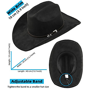 BESOOGII Wide Brim Felt Cowboy Hat for Women Men Western Cowgirl Hats (L, Black)