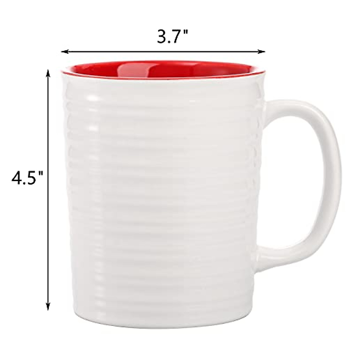 ZEAYEA Set of 6 Coffee Mug Set, 16 oz Large Coffee Cup with Handle for Coffee Cocoa Tea Milk, Ceramic Mug for Birthday, Party, Easy to Clean and Hold, White and Red