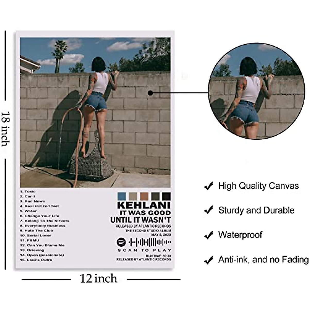 CINTUA Kehlani Posters It Was Good Until Wasn't Album Cover for Art Wall Canvas Pictures Modern Office Decor Prints 12'' x 18'' Unframed