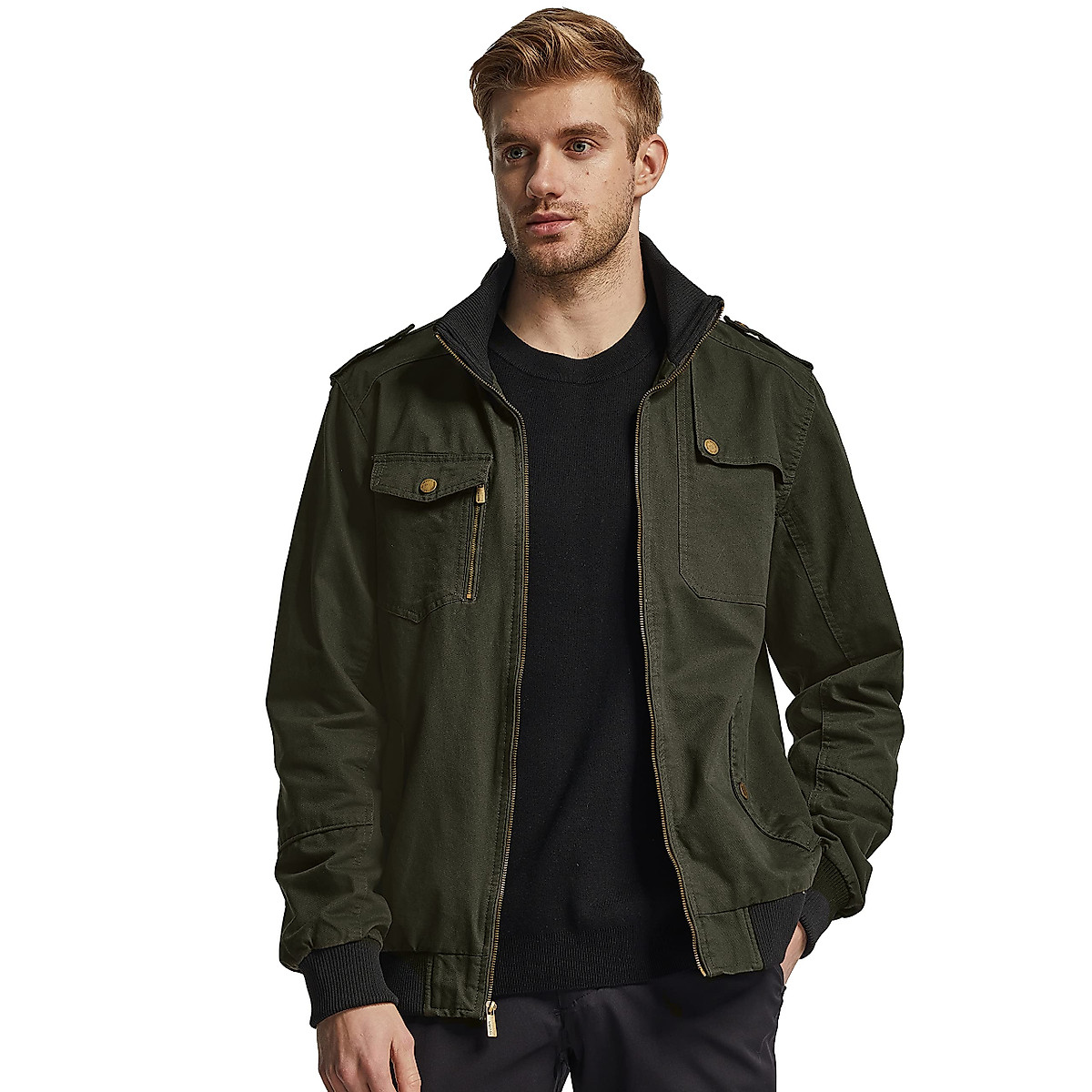 wantdo Men's Big and Tall Casual Cotton Jacket Durable Work Jacket Army Green Large