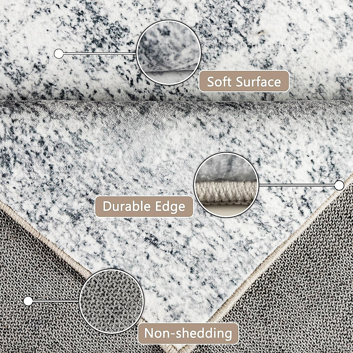 Capslpad 5x7 Abstract Area Rug, Non-Slip Washable Foldable Rug, Low Pile Ultra Soft Non-Shedding, Modern Grey Stain Resistant Large Rug for Living Room, Bedroom, Office, Dining, Room