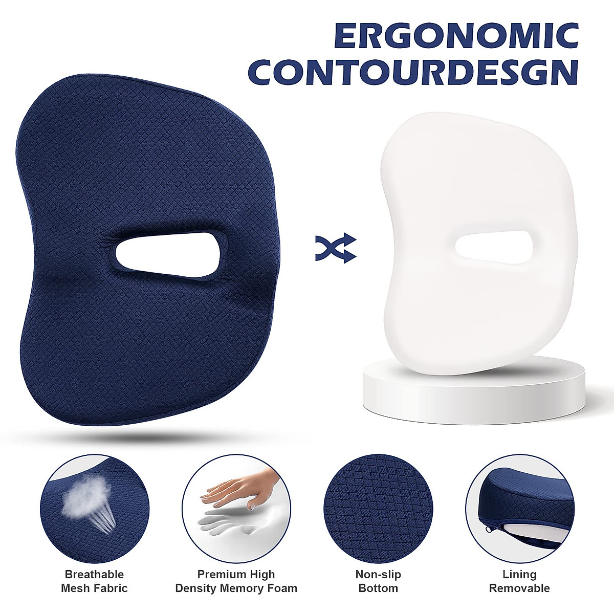 Ainiv Seat Cushion Office Chair Cushions, Memory Foam Seat Cushion, Adjustable Non-Slip Coccyx Cushion for Car Seat, Office Chair or Wheelchair, Suitable for Relieve Back, Hip and Tailbone Pain-Blue