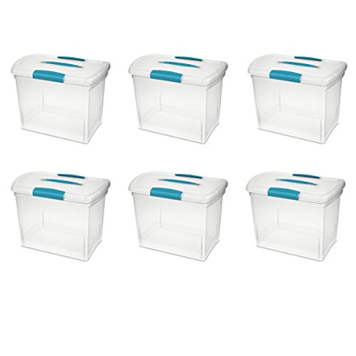 Sterilite 18768606 Large Nesting ShowOffs, Clear with Blue Aquarium Handle and Latches, 6-Pack