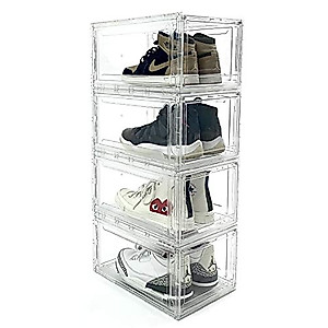 Kleerbox Shoe Box Organizer - 4 Pack - Acrylic - Secure Stacking Shoe Rack - Shoe Organizer - Closet Storage Organizer - Shoe Container for Display - Magnetic Drop Front - Dust, Crease Proof - Clear