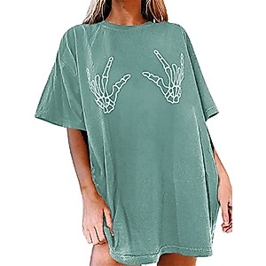 Avanova Women's Skull Graphic Print Oversized Tee Short Sleeve Casual Summer Loose T Shirt A Green Large