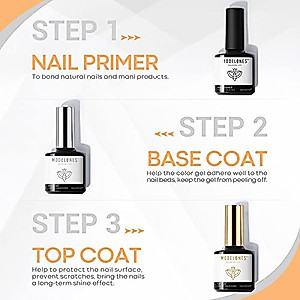 modelones Gel Top Coat and Base Coat With Nail Primer, 3Pcs No Wipe Base and top coat Gel Nail Polish Nail Bond Primer, 10ml New Upgraded Formula Long-Lasting Gel Nail kit