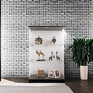 LFT HUIMEI2Y Glass Display Cabinet 3-Shelf with Double Door, Curio Cabinets Fast Installation in 30 Mins, 5mm Tempered Glass Floor Standing Bookshelf for Bedroom, Living Room 49.1”x 31.7”x 14.4” Black