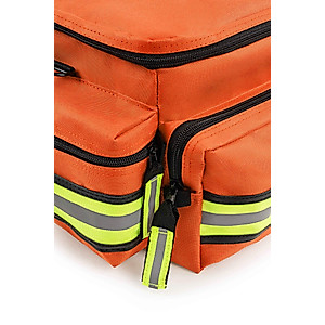 Scherber First Responder Fully-Stocked Professional Essentials EMT/EMS Trauma Kit | HSA/FSA Approved | Reflective Bag w/8 Zippered Pockets & Compartments & 200+ First Aid Supplies - Orange