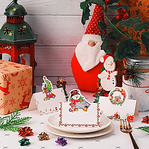 Tenceur 100 Pcs Christmas Place Cards for Table Setting Blank Christmas Table Name Place Cards Holders with 2 Pens Tented Rustic Folded Dinner Name Tags for Xmas Brunch Birthday Holiday Party 10 Style