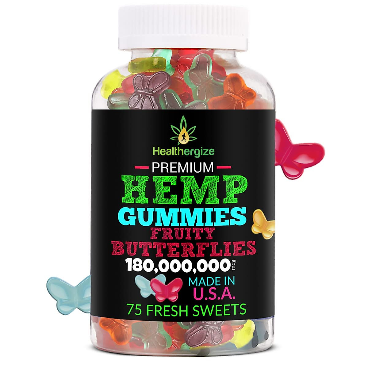 2PACK Hemp Gummies-Fresh Butterflies and Delicious Hemp Gummy Peach-for Sleep, Calm and Relax-Inflammation Natural Hemp Party-Made in USA