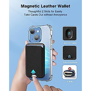 Dlinda 2-in-1 Compatible with iPhone 15 Magnetic Case Clear with Card Holder Leather, Compatible with Magsafe Wallet Case, Yellow Resistant & MIL-Grade Drop Tested, Midnight Black