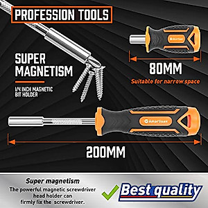 Amartisan 2-Piece 1/4" Bit Driver Magnetic Screwdriver Bit Holder, 200mm and 80mm Long, Screwdriver Handle for Magnet Tip