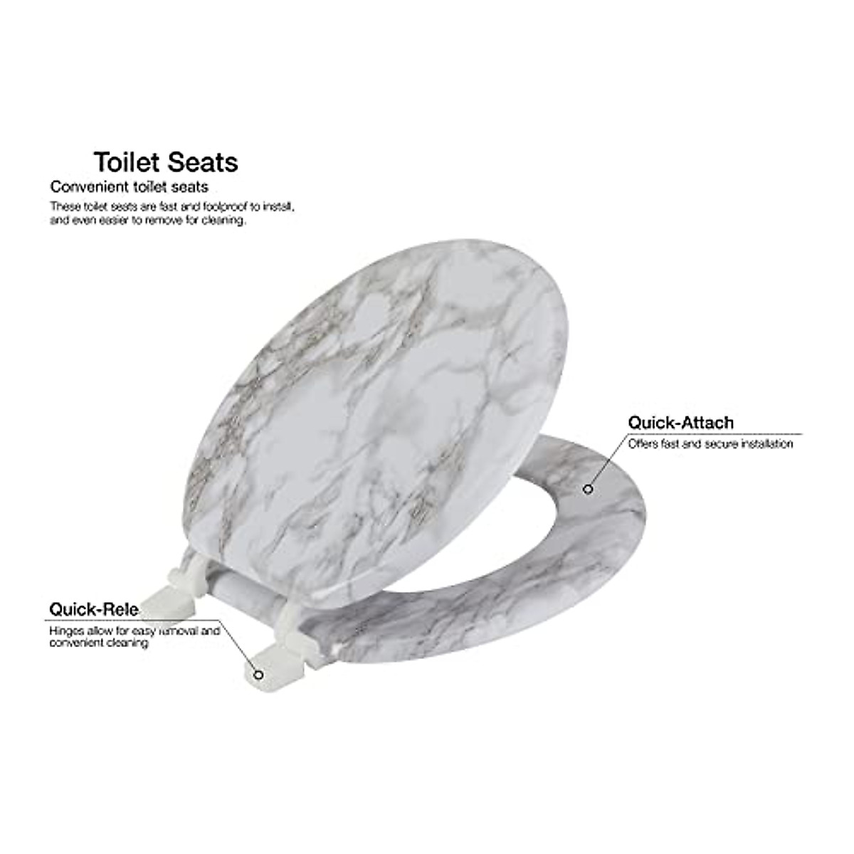 J&V TEXTILES Round Toilet Seat W/ Easy Clean & Change Hinge (Gray)