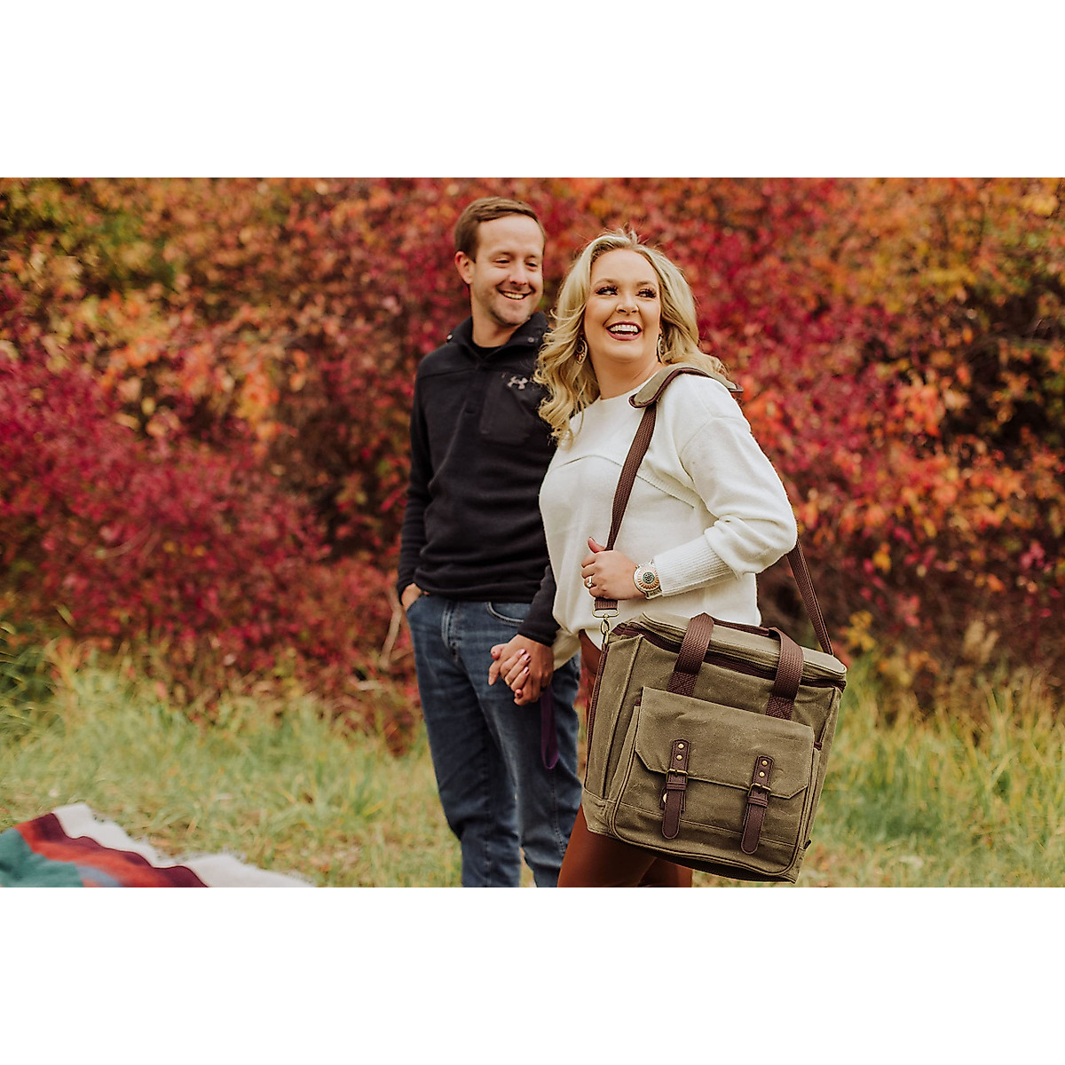 LEGACY - a Picnic Time Brand - Weekender Distressed Waxed Canvas 6 Bottle Insulated Wine Bag, Soft Cooler Wine Tote Bag, Wine Picnic Bag, (Khaki Green)