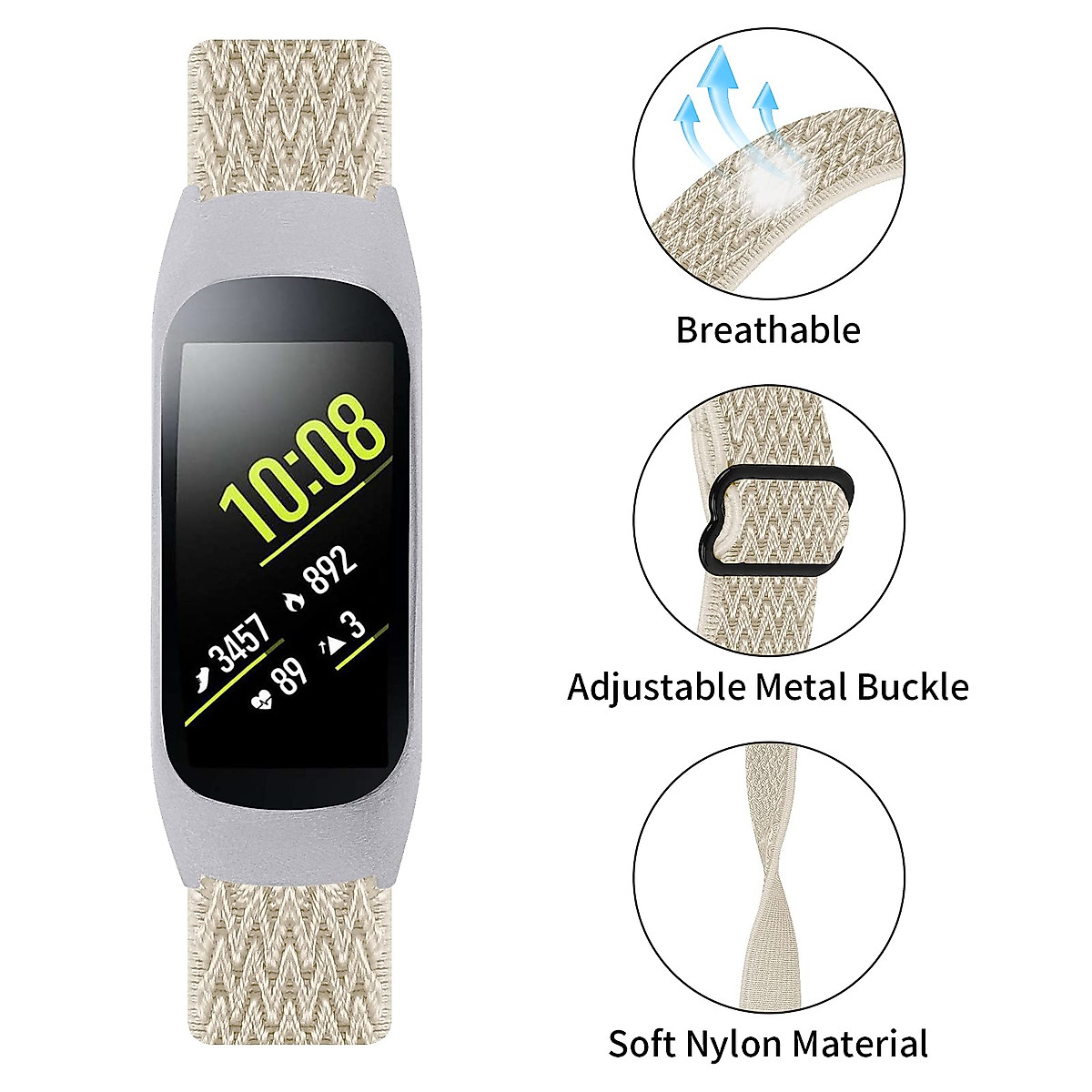 MVRYCE SM-R375 Galaxy Fit E Watch Loop, 5.3"-8.3" Adjustable Watch Strap Soft Breathable Elastic Replacement Band with Metal Frame Compatible for Samsung Galaxy Fit E SM-R375 Smart Watch (Y11)