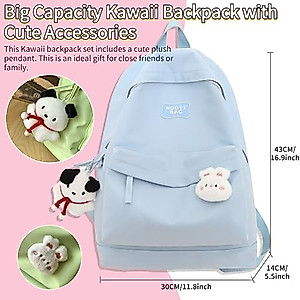 iwhgrmp Kawaii Backpack with Cute Accessories Cute Aesthetic Big Capacity Waterproof Outdoor Casual Travel Backpack (Blue_377)