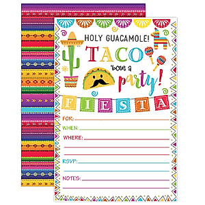 Fiesta Invitation - Fiesta Birthday Party Invitation - Mexican Fiesta Birthday Party Invitation - Taco Bout a Party Invitation - Taco Tuesday - 20 Fill-In Invitations With White Envelopes