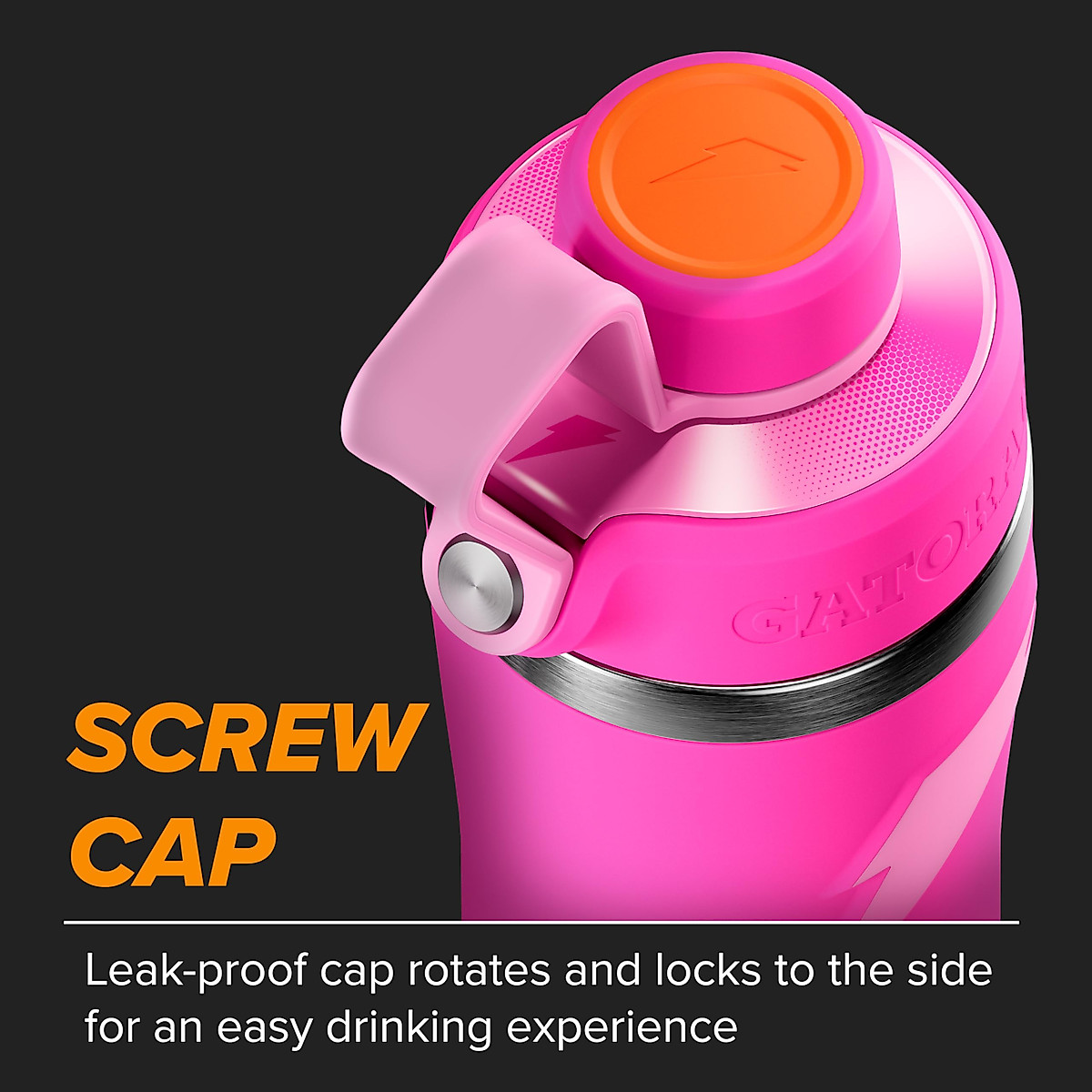 Gatorade Overtime 22 oz Stainless Steel Bottle, Twist Cap, Grey, 24+ Hour Insulation