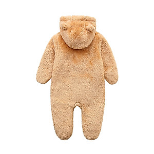 Babymine Toddler Boy's Hooded Fuzzy Outfits Winter Romper Fleece Outerwear Yellow footed Clothes 6-9M