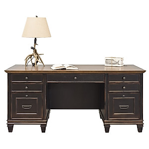 Martin Furniture Hartford Double Pedestal Shaped Desk, Brown - Fully Assembled & Hartford Lateral File Cabinet, Brown - Fully Assembled
