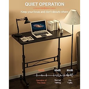 Small Standing Desk Adjustable Height, Mobile Stand Up Desk with Wheels, 32 Inch Portable Rolling Desk Small Computer Desk, Portable Laptop Desk Standing Table Black