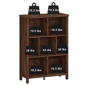 BON AUGURE Cube Storage Organizer, 3 Tier Wood Cube Bookshelf, Farmhouse Cubby Bookcase, Retro Book Shelves for Living Room, Bedroom, Office (Rustic Oak)