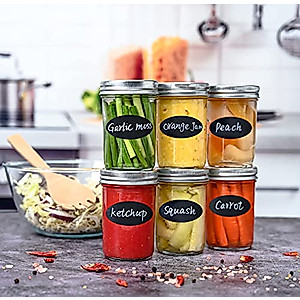 8oz Glass Mason Jars with lids Set of 6 - wide mouth - Airtight Band + Marker & Labels - Canning Jars with Lids, Ideal for candle jars, Spice Jars, Wedding Favors, Meal Prep, Jelly Jar, Jam, Honey,