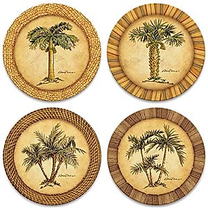 CoasterStone Absorbent Stone Drink Coasters, Palm Tree, Assortment, Beige, Brown, Green