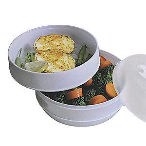 Dependable Industries 2 Tier Microwave Steamer Healthy Cooking Quick Fast Vegetables Meats Poultry Fish No Oil Needed! BPA FREE