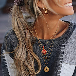 U7 Orthodox Cross Pendant 18K Gold Plated Red Enamel Locket Necklace for Women Men