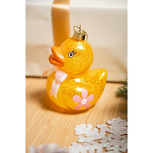 Set of 2 Hand Blown Glass Rubber Duck Ornament for Christmas Tree, Cute Hanging Glass Rubber Duck Christmas Ornament