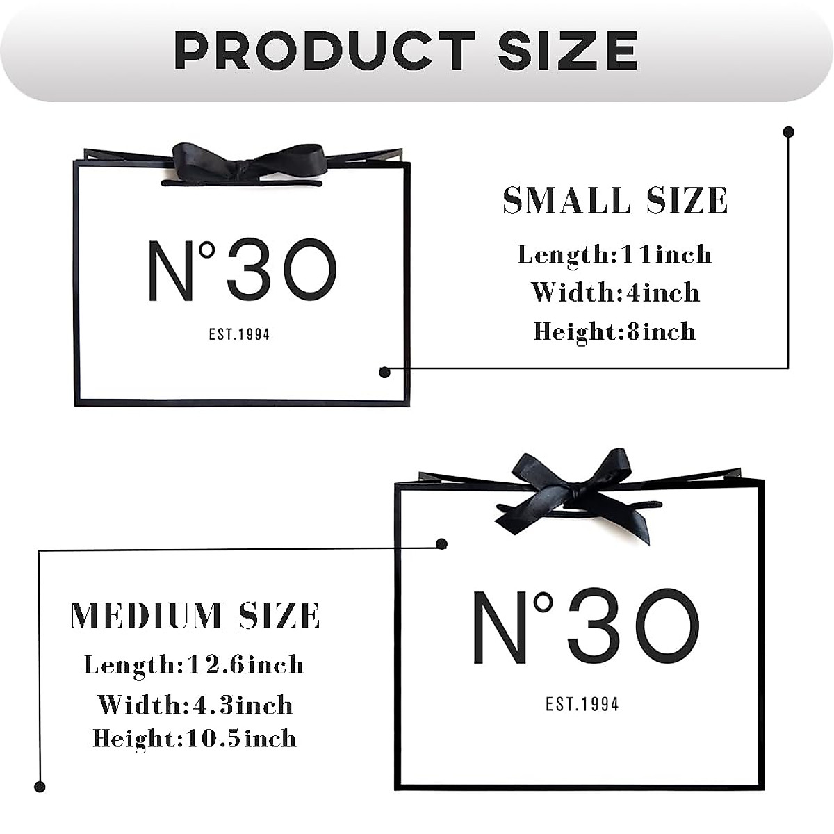 QLSKO 30th Birthday Keepsake Gift Paper Bag for Her-N°30 EST.1994 Thirty Anniversary Party Present Shopping Tote Bags Women 30 Year Old Decorations Idea (Small, 1994 30th)