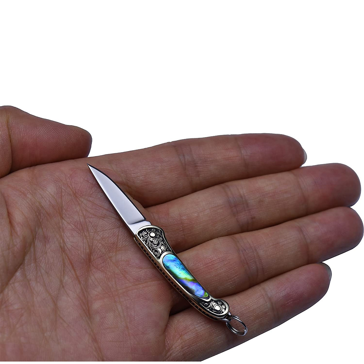 JPCRMOV Compact Pocket Knife Keychain for Women, Mini Folding Knife, Tiny EDC Knife, Abalone Shell Handle, Blade Length 1.06", Weighs only 9 Grams