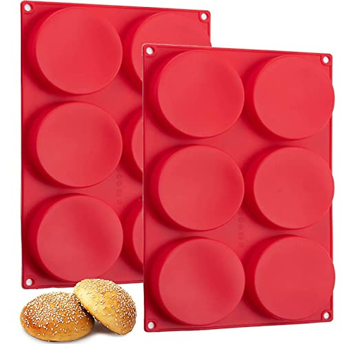 Hamburger Bun Molds 2 Pack Silicone Baking Pans, 4 Inch Muffin Top Pan Egg Sandwish Mold Small Layer Cake Molds Round Disc Pan for Mini Cake, Jumbo Muffin Top, Bun, Custard, Tart, Resin Coaster