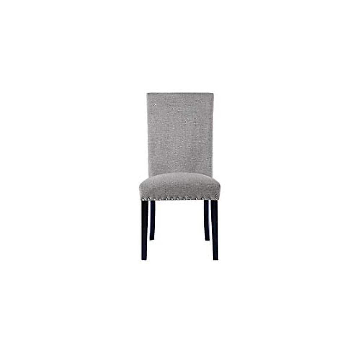 Cui Liu Owen Upholstered Dining Chair – Armless Dining Chair in Grey Linen with Black Wooden Leg and Shiny Silver Nailhead (Set of 2)