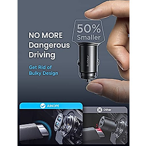 AINOPE 2 Pack Fast Mini Car Charger Adapter, 4.8A Metal Cigarette Lighter USB Car Charger Flush Fit, Dual Port Compatible with iPhone 14 13 12 Pro Max 8 Plus 7 6s, Samsung Galaxy S23/10/9/8/7, iPad