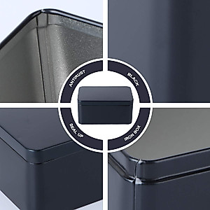 Zerodeko Tin Box with Lid, Tea Tin Empty Storage Metal Box Decorative Rectangular Oragnizer Box Jewelry Packing Box Cookie Candy Container for Home Office Kitchen (Black)