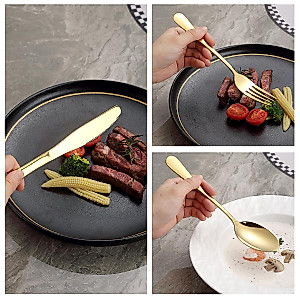 Silverware Set 60 Pieces Service for 12, ReaNea Gold Flatware Set, Titanium Plating Cutlery Set Include Dinner Knives, Dinner Spoons, Dinner Forks, Teaspoons, Salad Forks, Dishwasher Safe