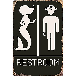 Funny Mermaid Pirate Vintage Restroom Door Sign Bathroom Decor Use For Nautical,Mermaid,Pirate,Beach,Ship Themed Wall Decor 12" * 8" (515)