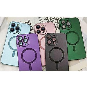 ankofave Magnetic case for iPhone 14 Pro Max Phone Case for Women, Matte Luxury Soft Metallic Luster Design with Camera Lens Protector, Compatible with Magsafe Case for iPhone 14 Pro Max 6.7"-Purple