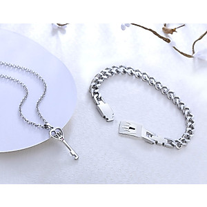 His & Hers Matching Set King Queen Couple Key Lock Bracelet and Pendant Set Couple King and Queen Jewelry in a Gift Box (A Pair)