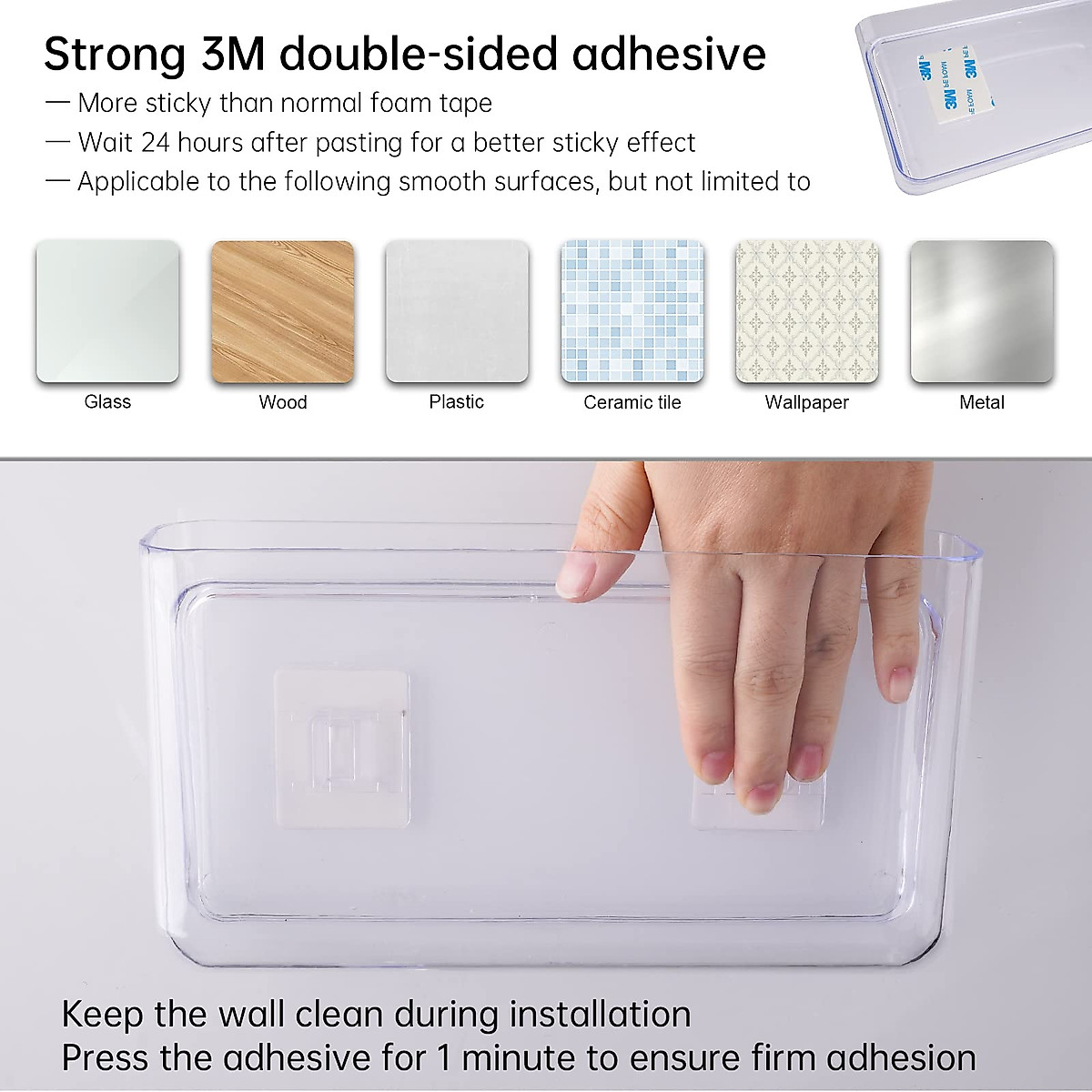 NiHome Acrylic Wall Mount Storage Container 2PCS Cabinet Organizer 8.66x4.72x2.16 Inch Clear Plastic Kitchen Panty Bathroom Storage Cabinet Door Organizer (Clear)