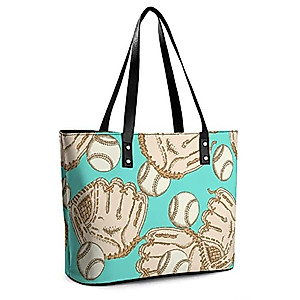 Womens Handbag Baseball Ball And Glove Leather Tote Bag Top Handle Satchel Bags For Lady