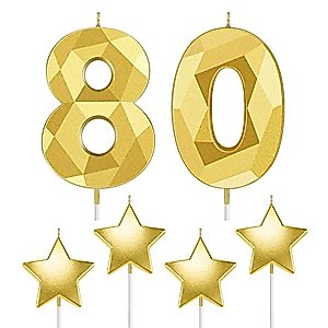 6 Pieces 80th Birthday Candles Gold Cake Numeral Candles Star Shape 80th Birthday Decorations for Women Glitter Mens Candle Number Cake Candles Topper Decoration for Wedding Themed Party Supplies