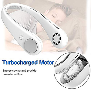 Portable Personal Bladeless Neck Fans, USB Rechargable Hanging Necklace Bladeless Fan, Hand Free Wearable Neck Fan Battery Operated Personal Fan 4 Speeds 360 Degree Free Rotation Air Cooling for Outdoor Activity (White)