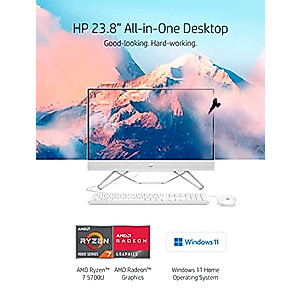 HP 24" All-in-One Desktop, AMD Ryzen 7 5700U, 16 GB, 256 GB SSD & 1 TB Hard Drive, Full HD IPS Touchscreen, Windows 11 Home, 4 USB Ports, Privacy Camera, Dual Mics, Keyboard & Mouse (24-cb0090, 2021)