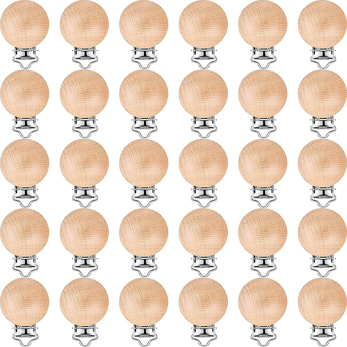 30 Pieces Natural Beech Wood Pacifier Clips Teething Grasping Toy Suspender Clips Wood Pacifier Clip Holder Charm DIY Clips (30 Pieces)