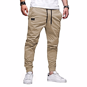 JMIERR Men's Casual Joggers Pants - Cotton Drawstring Chino Cargo Hiking Outdoor Twill Track Sweatpants with Pockets, Relaxed Fit, US 34(M), Khaki.